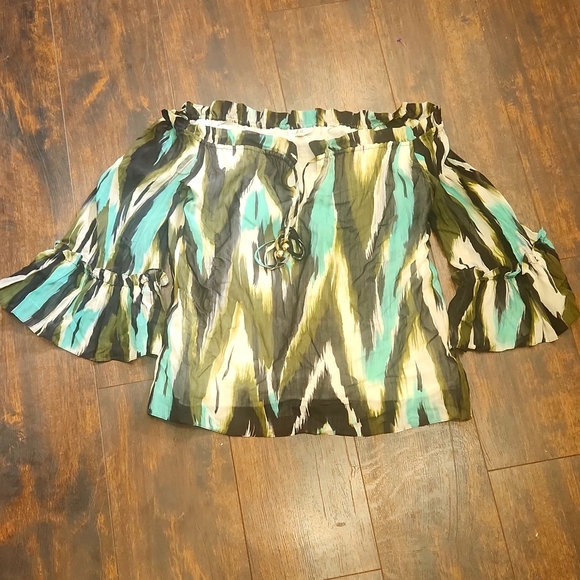 Milly | Tops | Milly Ikat Print 34 Sleeve Off Shoulder Blouse 4 Zigzag ...